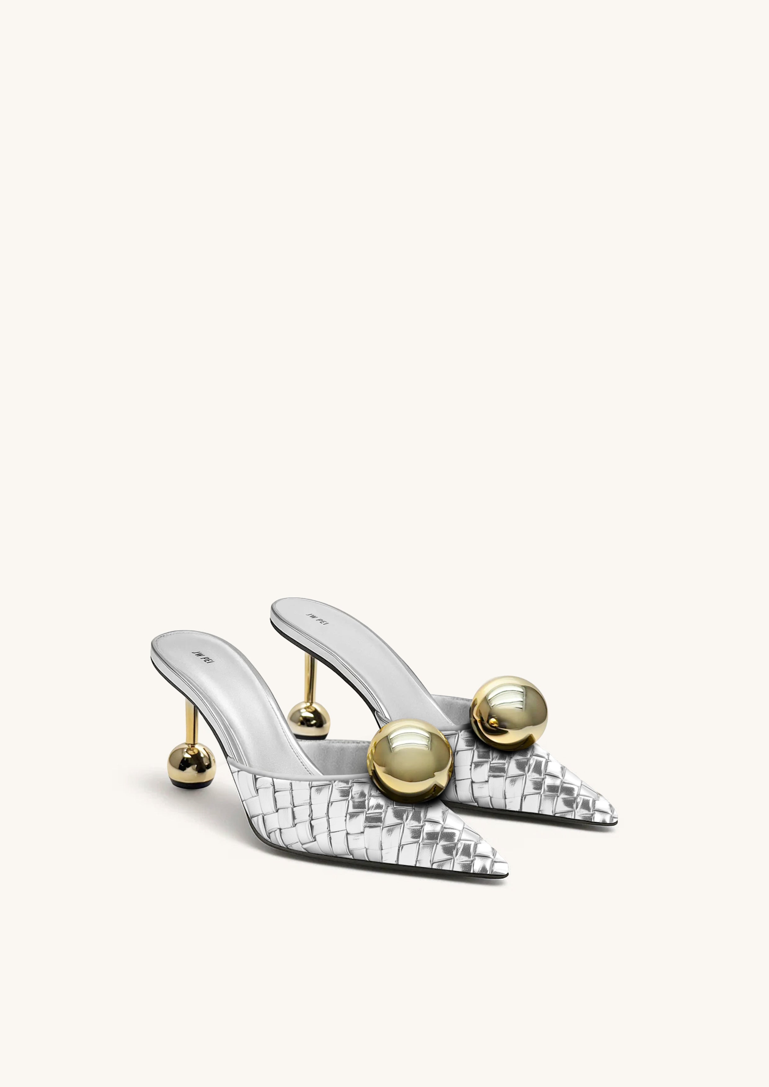 Sofia Woven Sphere Heel Mules - Silver & Gold | JW PEI