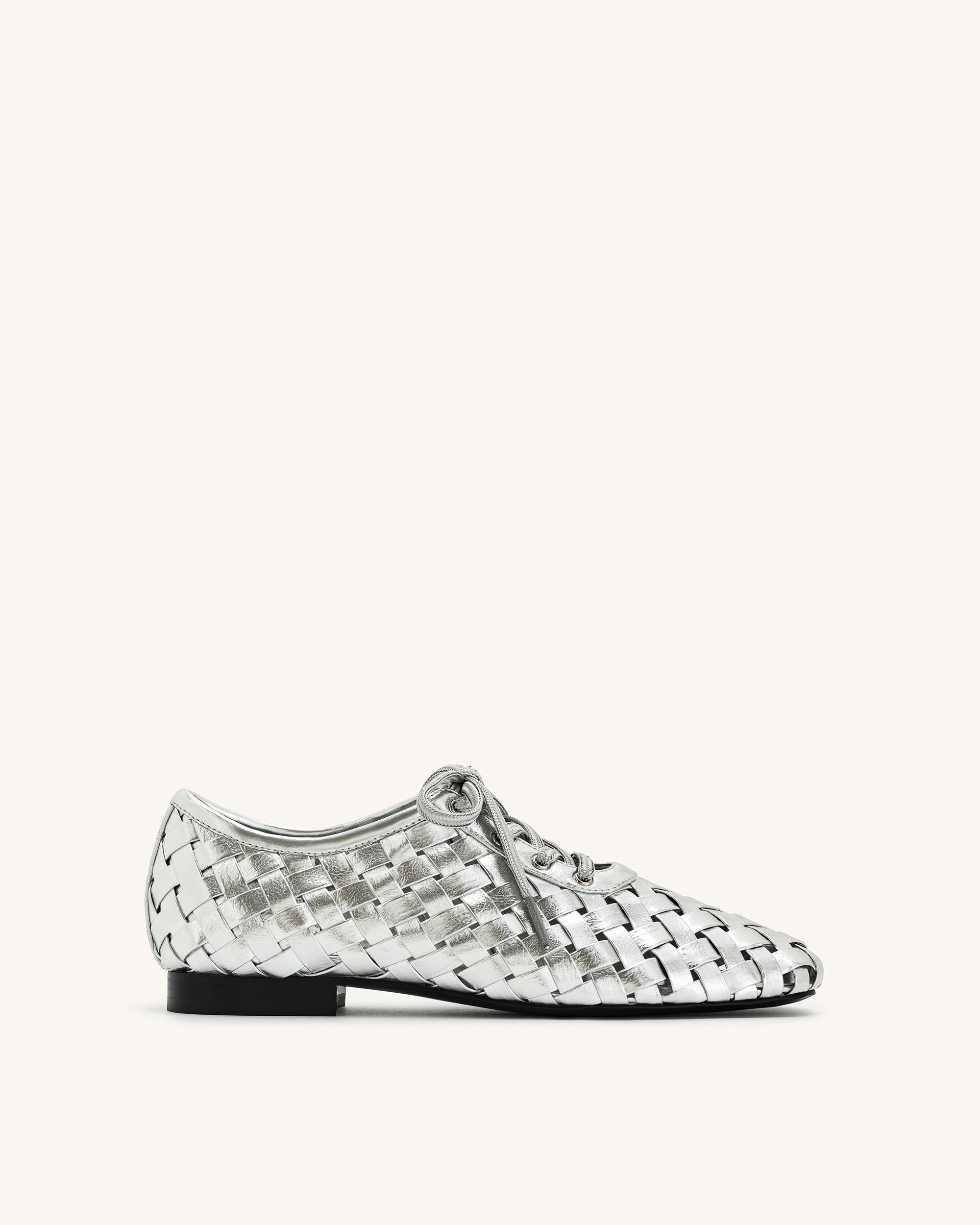 Kayla Weave Strap Flat Shoes - Silver | JW PEI